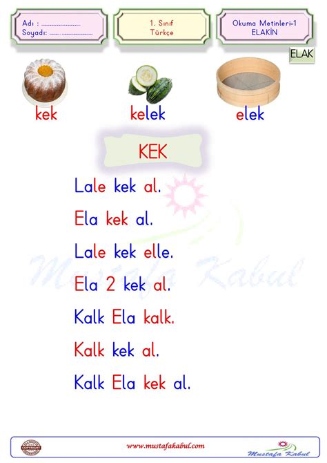 1 Sınıf Türkçe Okuma Metinleri ELAKİN
