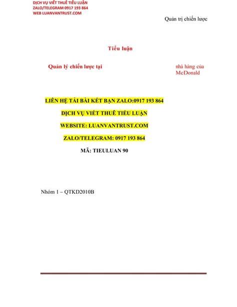 Tiểu luận Quản trị chiến lược tại nhà hàng của McDonald HAY PDF