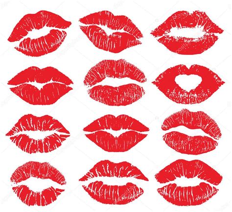 Lápiz labial beso impresión aislado vector gran conjunto rojo vector