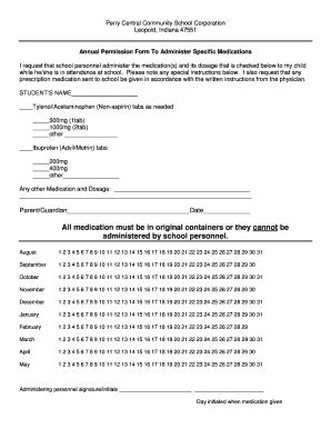 Fillable Online Pccs K12 In Medication Permission Form Perry Central