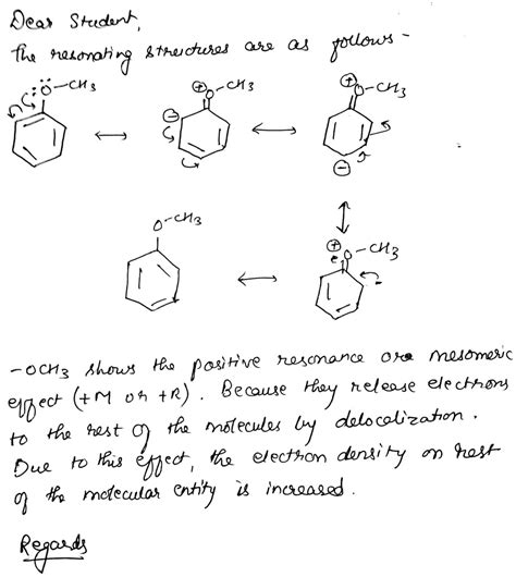 Show The Resonance Effect Of Methoxy Benzene By Diagrams Chemistry