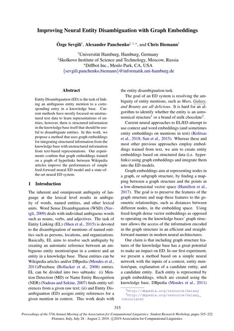 pdf improving neural entity disambiguation with graph embeddings