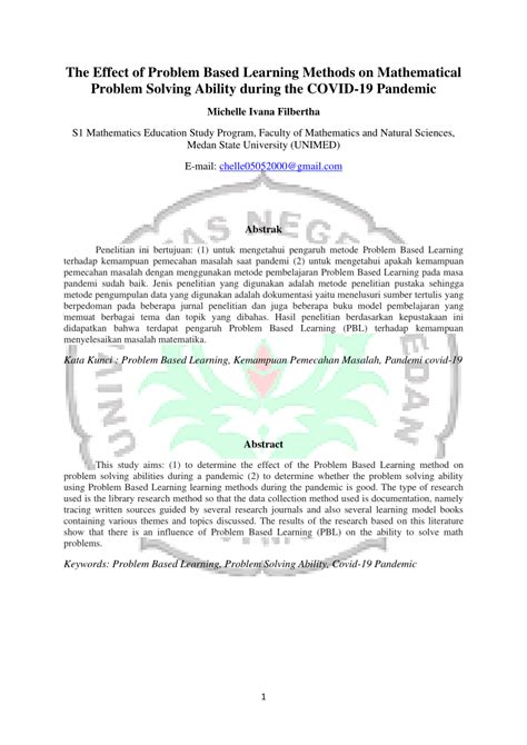pdf the effect of problem based learning methods on mathematical problem solving ability