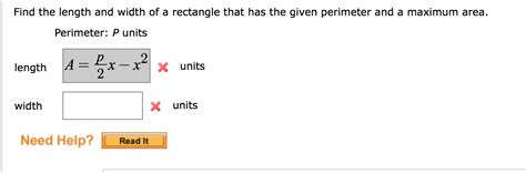 solved find the length and width of a rectangle that has the