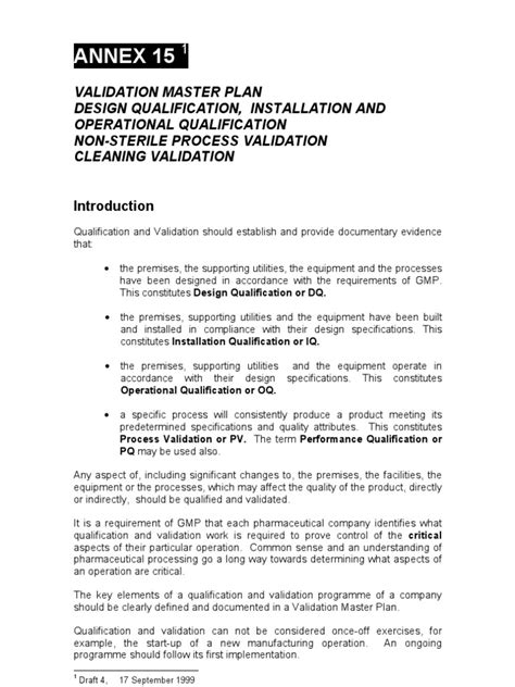 validation master plan verification and validation specification technical standard