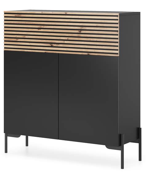 Komoda wysoka Lammelo 92 cm czarna dąb lamele Selsey