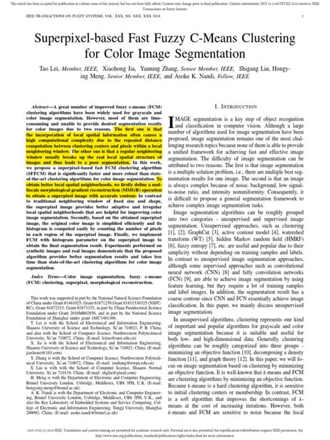 superpixel based fast fuzzy c means clustering for color image segmentation download free pdf