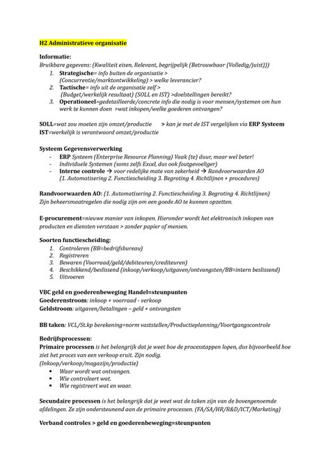 Samenvatting De Kern Van De Administratieve Organisatie H 2 7 T M 14