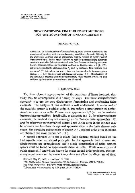 pdf nonconforming finite element methods for the equations of linear elasticity richard falk