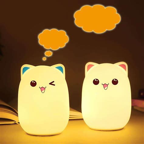 Lampka nocna dla dzieci dziecka silikon LED RGB kot kotek Pilot biała