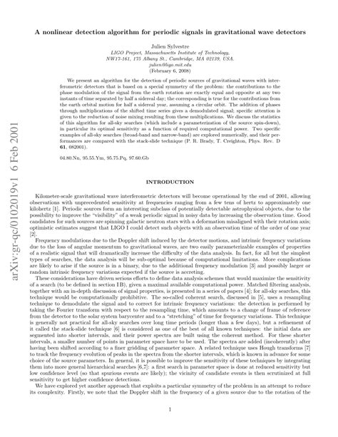 pdf nonlinear detection algorithm for periodic signals in gravitational wave detectors
