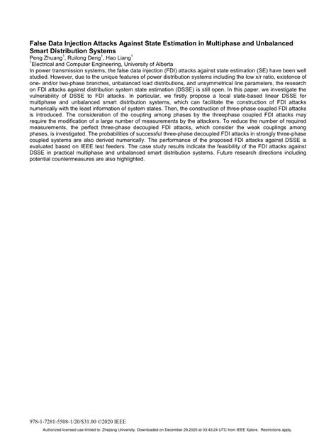 pdf false data injection attacks against state estimation in multiphase and unbalanced smart
