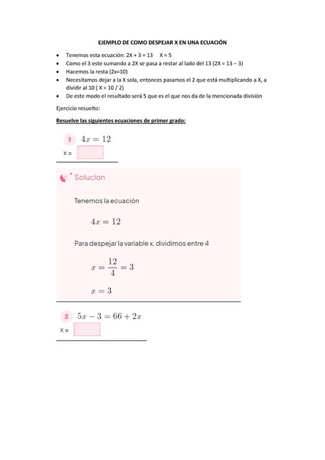 Ejemplo De Como Despejar X En Una Ecuaci N Tenemos Esta Ecuaci N