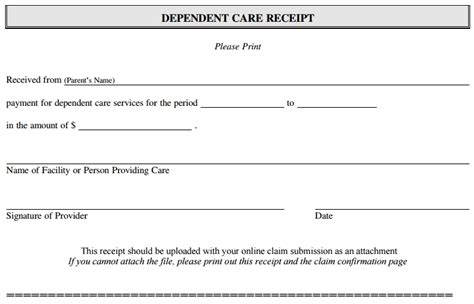 Dependent Care Fsa Receipt Template Receipt Template
