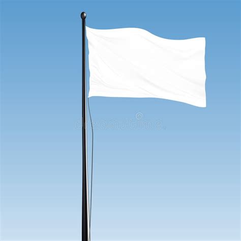 White Flag On Flagpole Waving In The Wind Isolated On White Stock