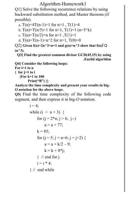 solved algorithm homework1 q1] solve the following