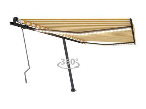 Auvent manuel rétractable avec LED 450x300 cm Jaune et blanc WVGQ4921