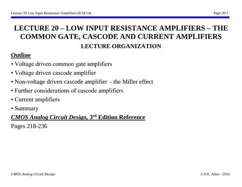 Pdf Lecture Low Input Resistance Amplifiers The Common Gate