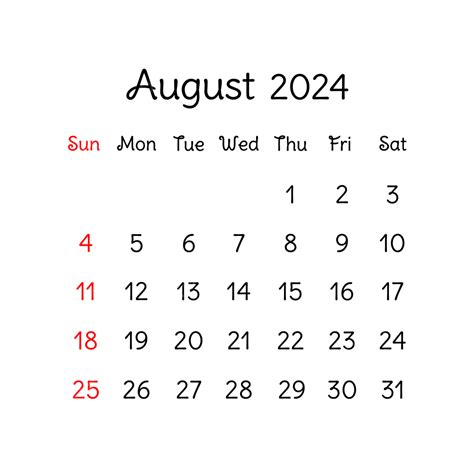 Agosto De 2024 Vector PNG Dibujos Calendario 2024 Calendario
