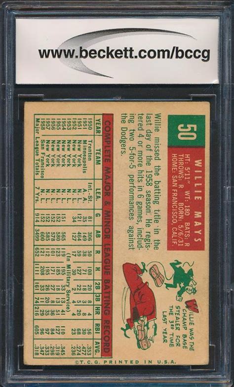 Willie Mays 1959 Topps 50 BCCG 8 Pristine Auction