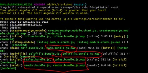 angular ng build in prod mode generates vendor files and map file even when using ng build