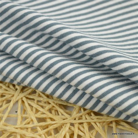 Tissu jersey à fines rayures denim et blanc Oeko tex