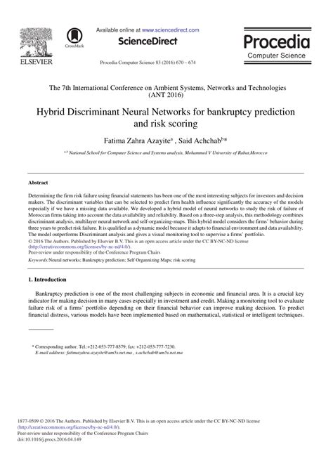 pdf hybrid discriminant neural networks for bankruptcy prediction and risk scoring