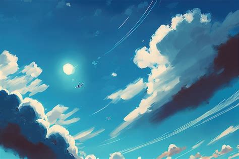 Premium Photo Blue Sky With Clouds Blue Sky With Clouds In Manga