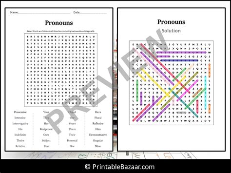 Pronouns Word Search Puzzle Worksheet Activity Teaching Resources