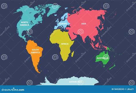 Vector O Mapa Do Mundo Colorido Por Continentes Ilustração do Vetor