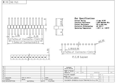 Custom Single Row Pin Header 1 0mm Pitch DIP Through Hole Vertical