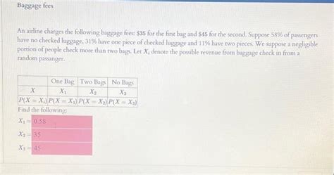 Solved Baggage Fees An Airline Charges The Following Baggage Chegg