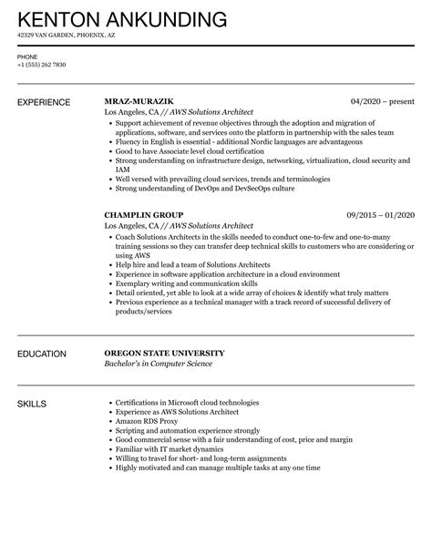AWS Solutions Architect Resume Samples Velvet Jobs