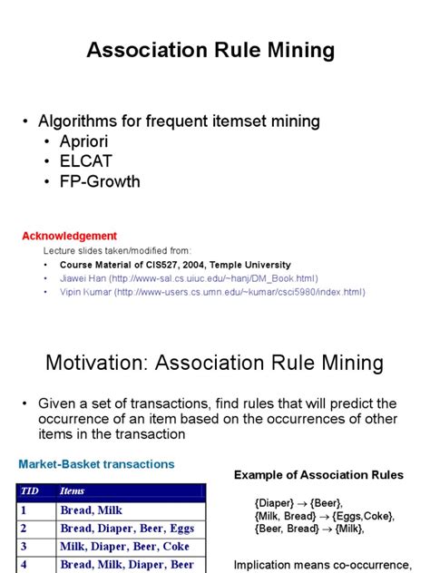 association rule mining algorithms for frequent itemset mining apriori elcat fp growth
