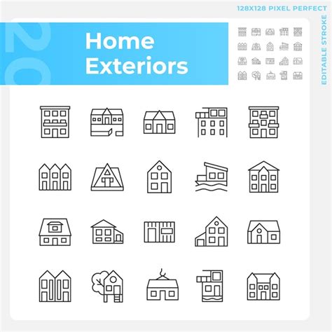 Conjunto de iconos lineales perfectos de píxeles para exteriores del