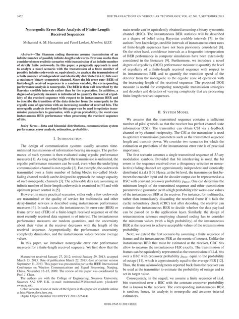 pdf non ergodic error rate analysis of finite length received sequences