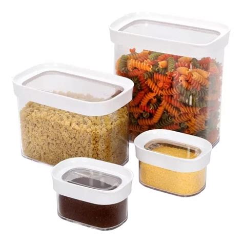 Frasco Contenedor Set X 4 Hermetico Apilable Acrilico Cocina
