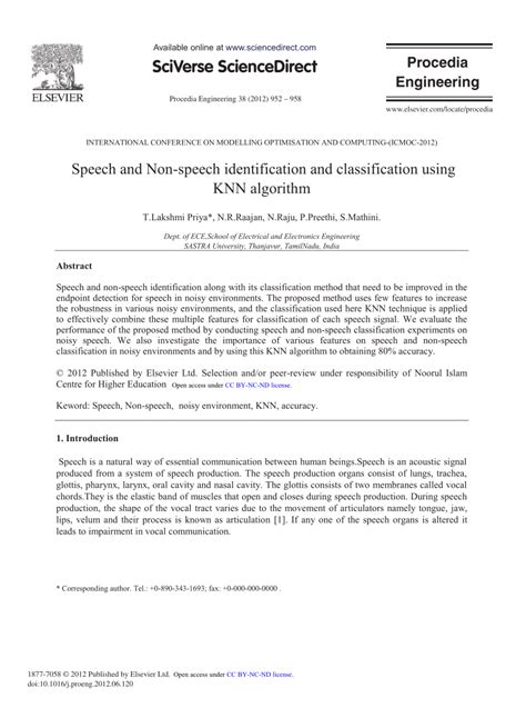 pdf speech and non speech identification and classification using knn algorithm
