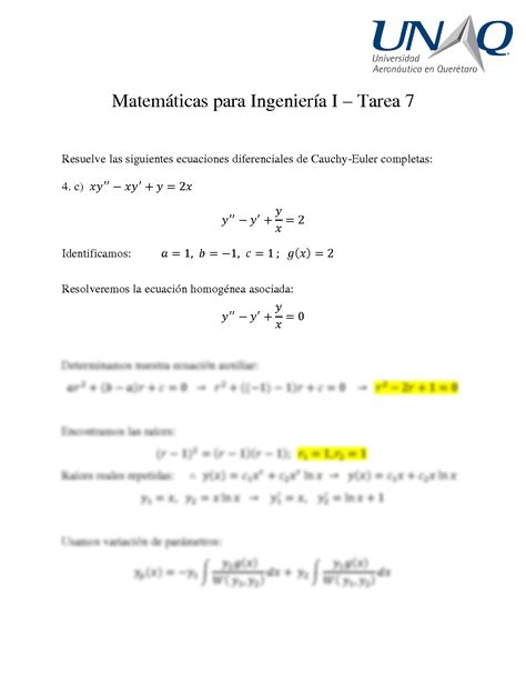 SOLUTION Ecuaci N Diferencial Cauchy Euler Ejercicio Explicado Studypool