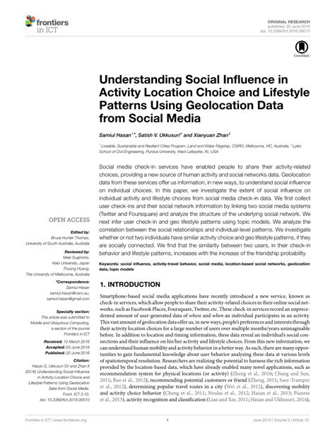 pdf understanding social influence in activity location choice and lifestyle patterns using