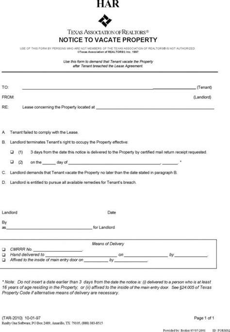 Printable Texas 3 Day Notice To Quit Form Nonpayment Texas Eviction