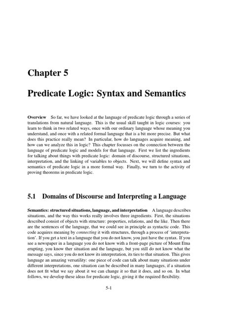 predicate logic syntax and semantics 5 1 domains of discourse and interpreting a language