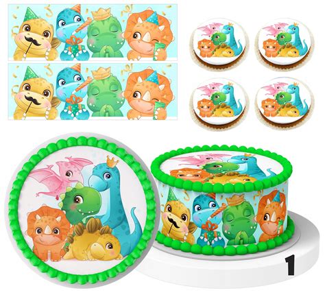 Zestaw Opłatek Dinozaury Dinozaur 2 Obwódki napis Decor Cake