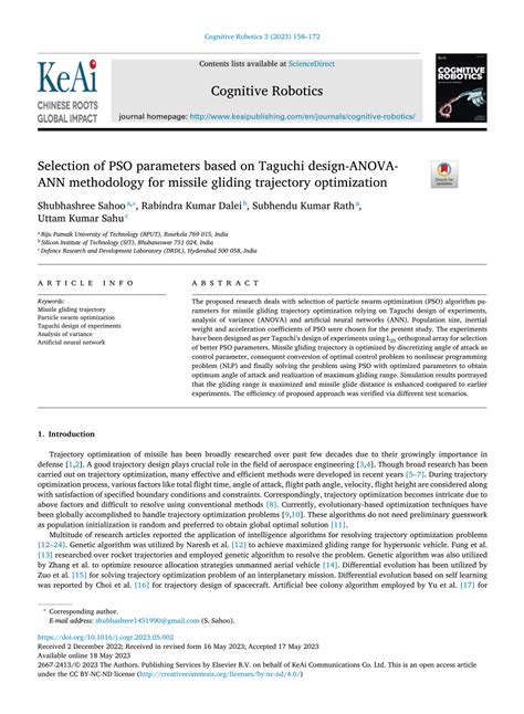 pdf selection of pso parameters based on taguchi design anova ann methodology for missile