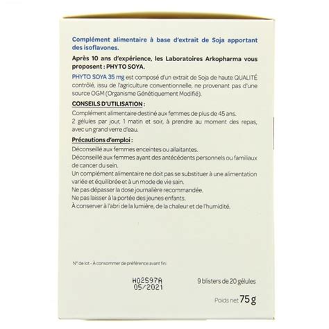 Phyto Soya 35mg 180 gélules Arkopharma Illicopharma