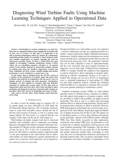 diagnosing wind turbine faults using machine learning techniques applied to operational data pdf