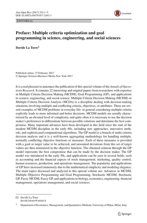 pdf preface multiple criteria optimization and goal programming in science engineering and