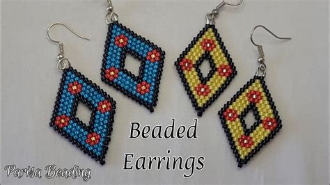 DIY Beaded Brick Stitch Diamond Earrings Tutorial YouTube