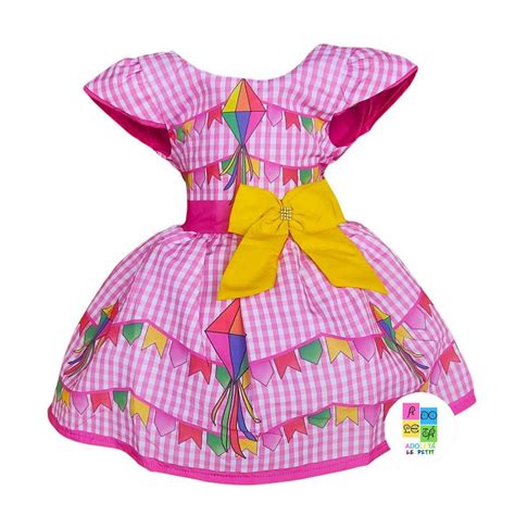 Vestido Luxo Temático Infantil Festa Junina Xadrez Rosa Shopee Brasil