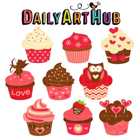 Valentine Sweet Cupcakes Clip Art Set Daily Art Hub Graphics